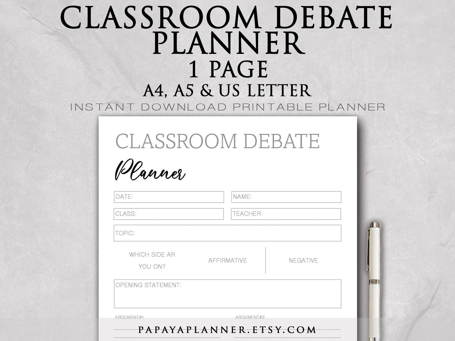 Classroom Debate Planner - Printable Planner, Education Template, Study ...