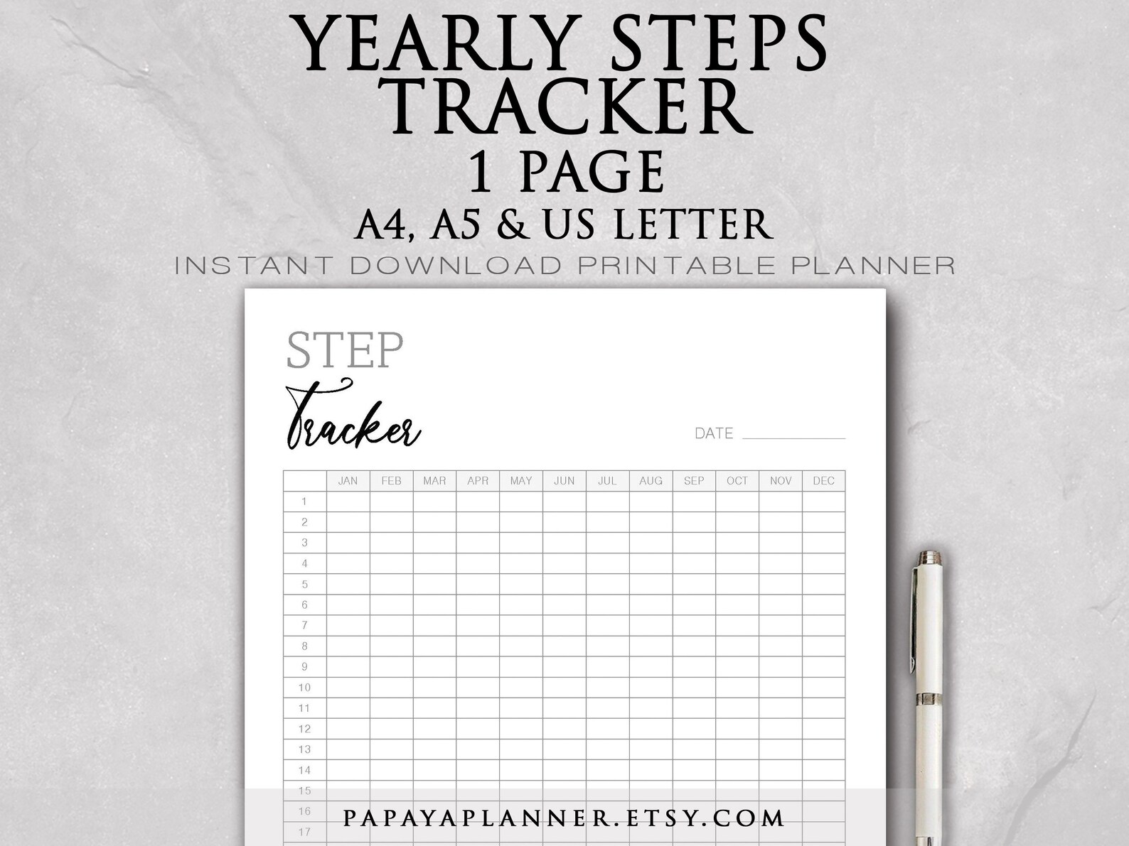 Yearly Step Tracker - Printable Planner, Fitness Template, Meal Plan ...