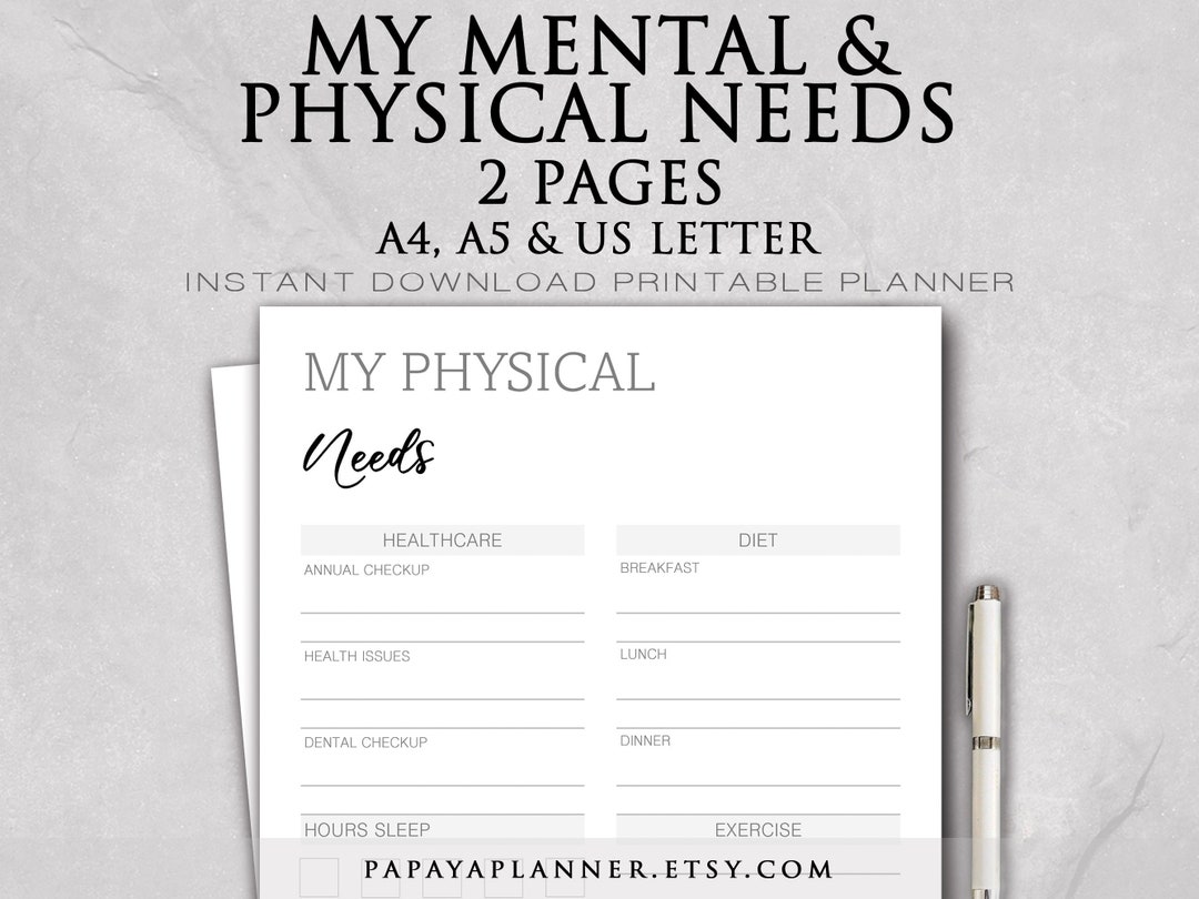 My Mental & Physical Needs - Printable Planner, Personal Planner, Self ...