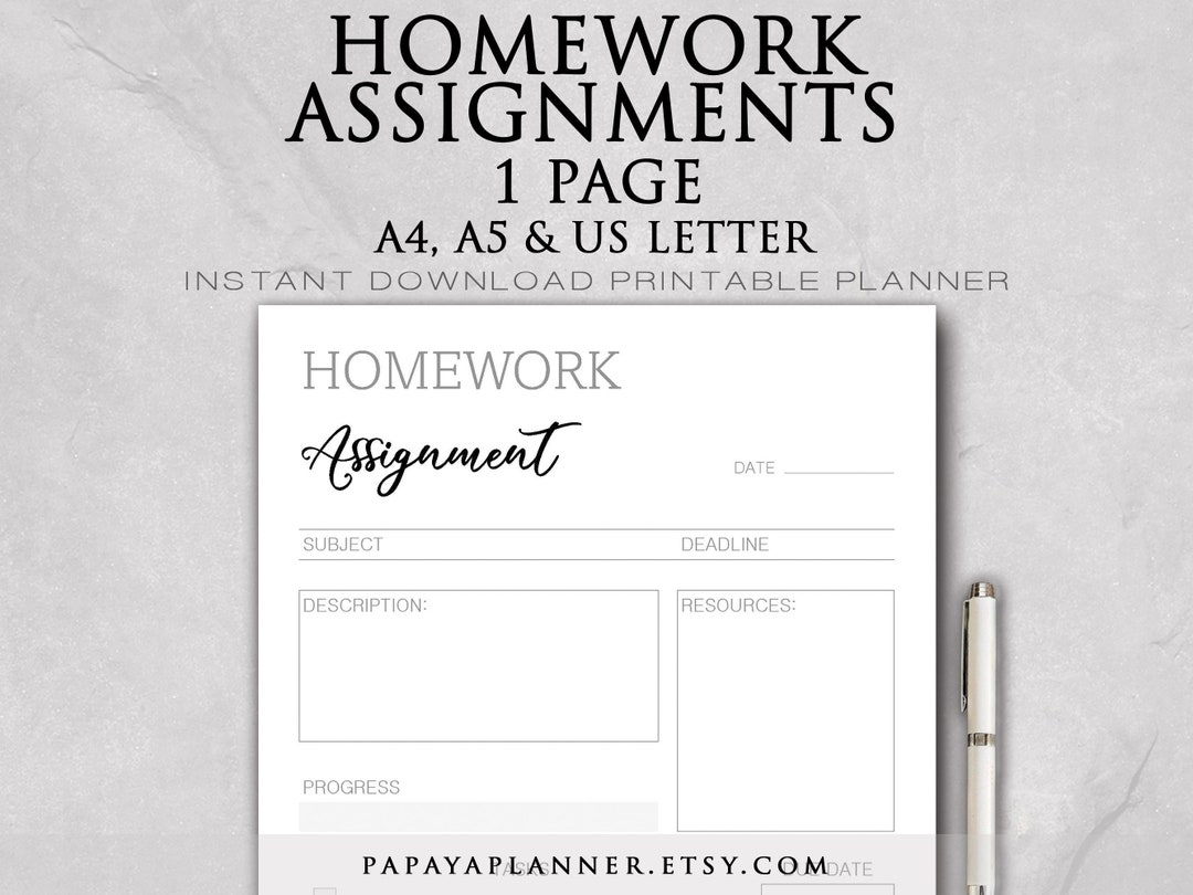 Homework Assignment - Printable Planner, Education Template, Study Plan ...