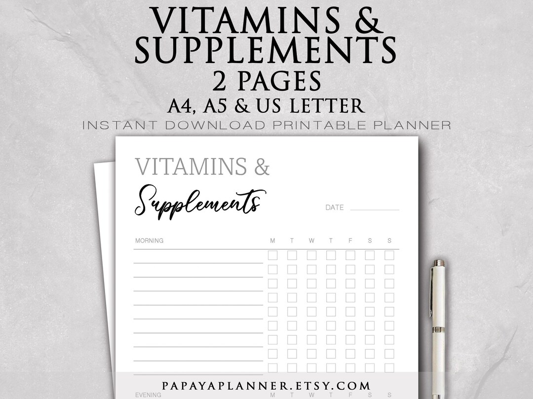Vitamins & Supplements - Printable Planner, Health Planner, Wellness ...