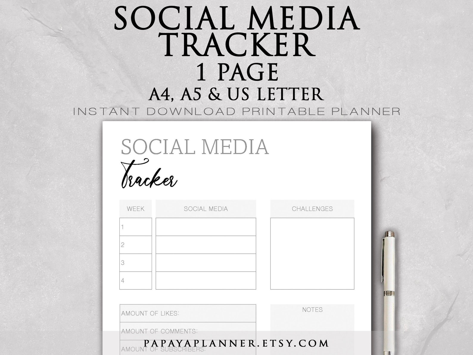 Social Media Tracker Printable Planner, Personal Planner, Social Media ...