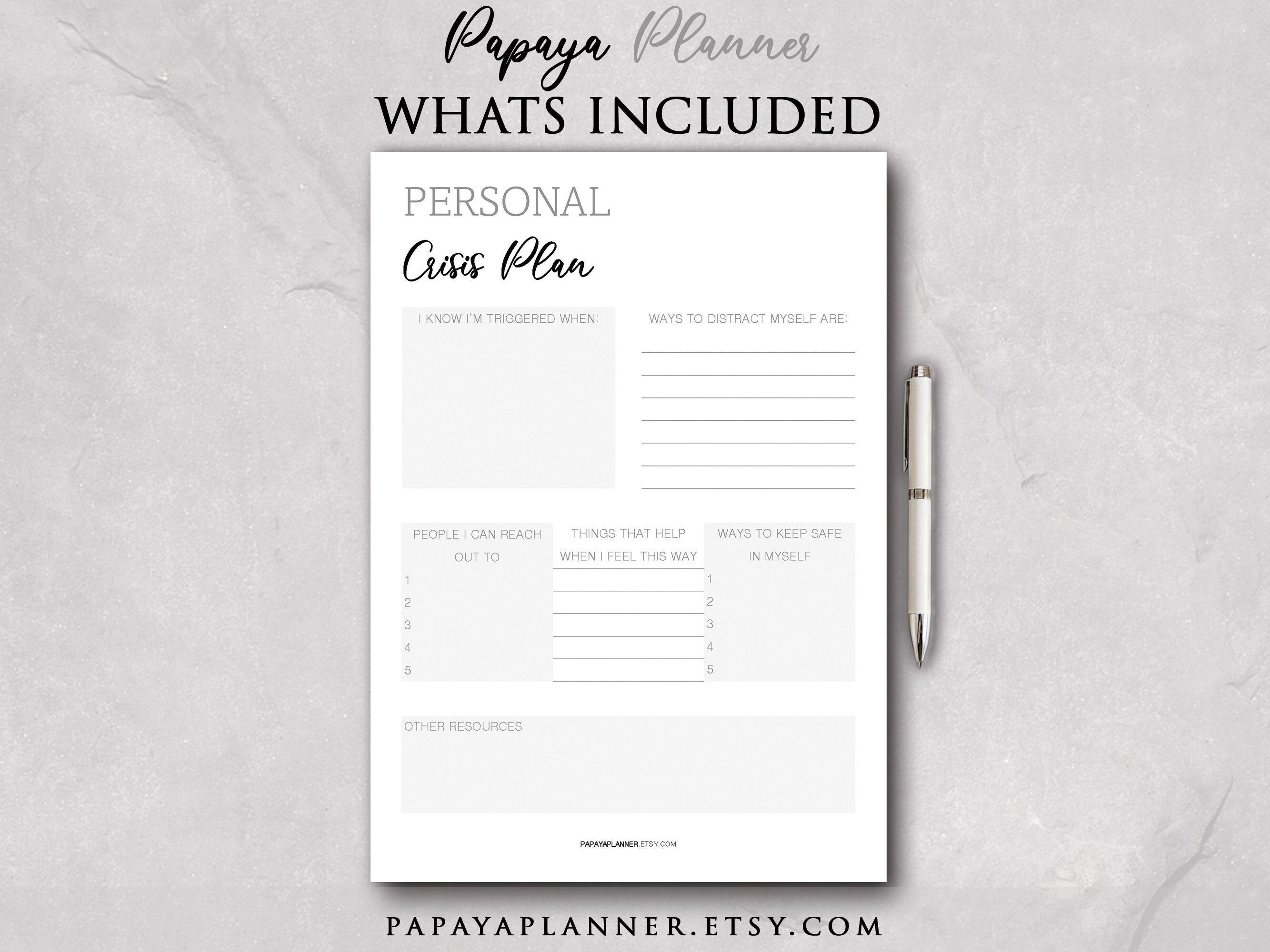 Personal Crisis Plan - Printable Planner, Personal Planner, Self ...