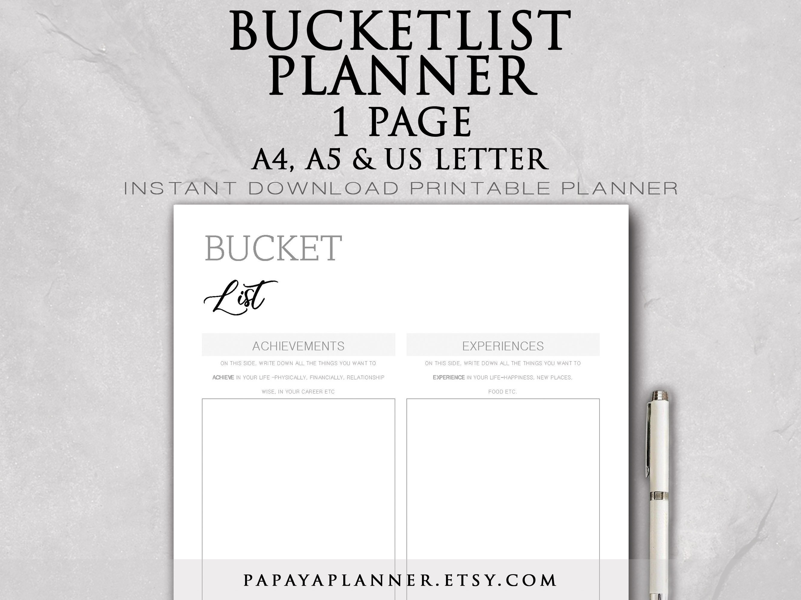 Bucket List Planner - Printable Planner, Personal Planner, Leisure ...