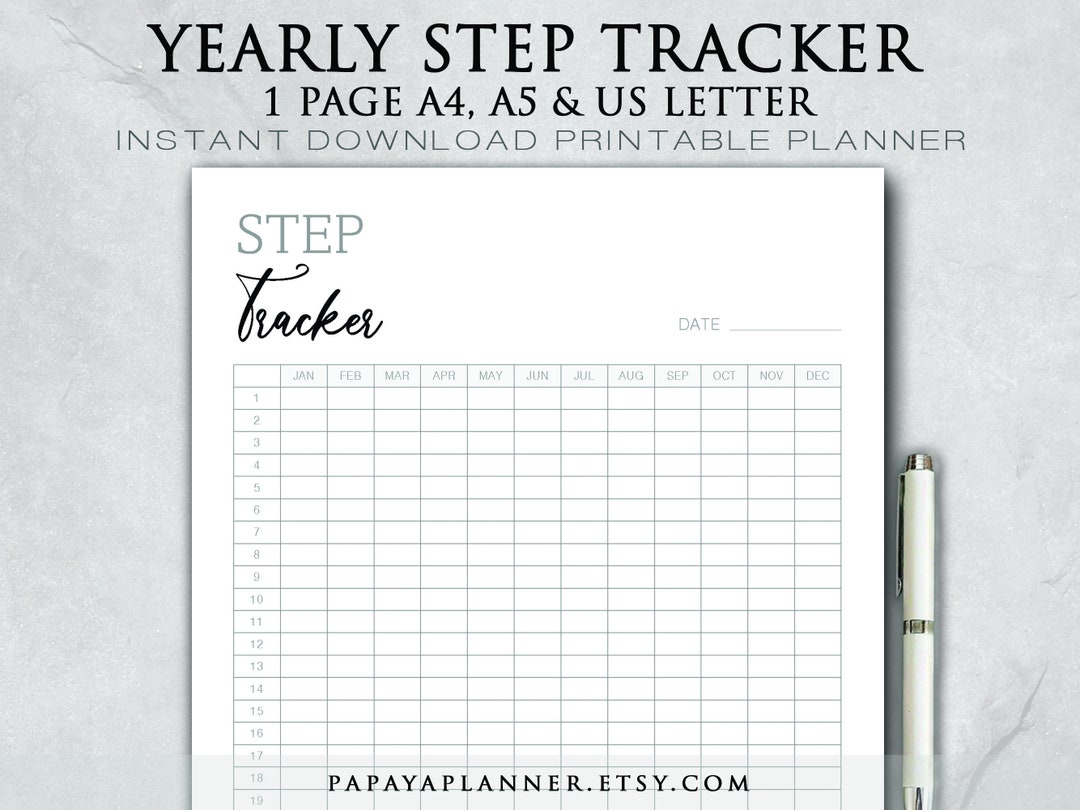 Yearly Step Tracker Printable Planner, Fitness Template, Meal Plan ...