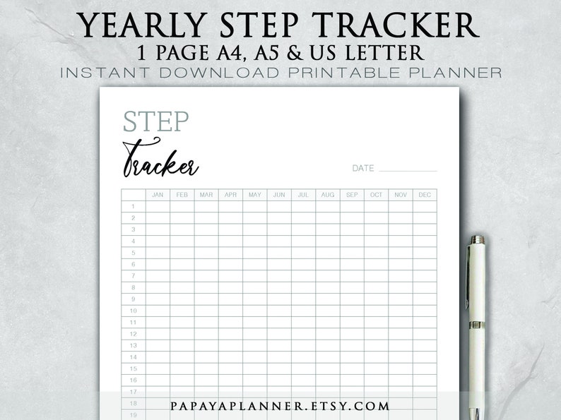 Yearly Step Tracker Printable Planner, Fitness Template, Meal Plan ...