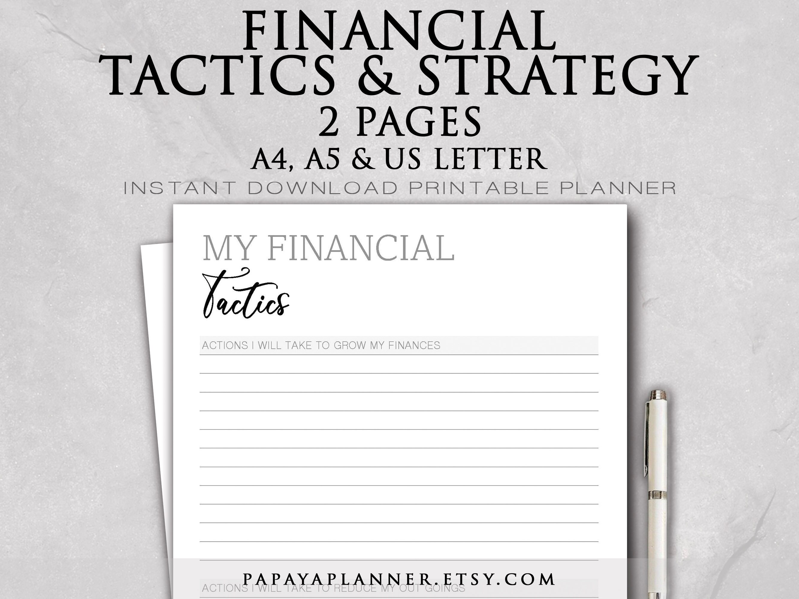 Financial Tactics & Strategy - Printable Planner, Bills Template ...