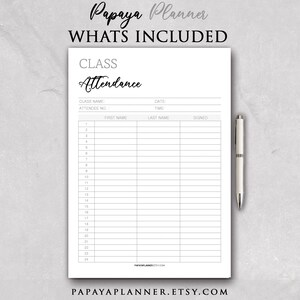 Class Attendance Tracker - Printable Planner, Education Template, Study ...