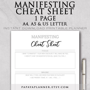 Manifesting Cheatsheet - Printable Planner, Personal Planner, Self ...