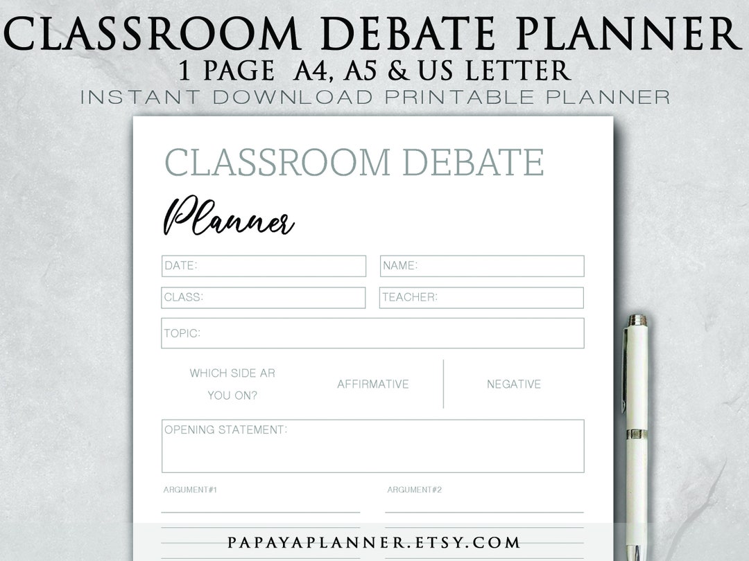 Classroom Debate Planner Printable Planner, Education Template, Study ...