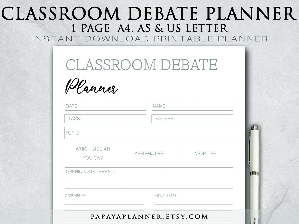 Classroom Debate Planner Printable Planner, Education Template, Study ...