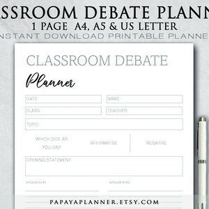 Classroom Debate Planner Printable Planner, Education Template, Study ...