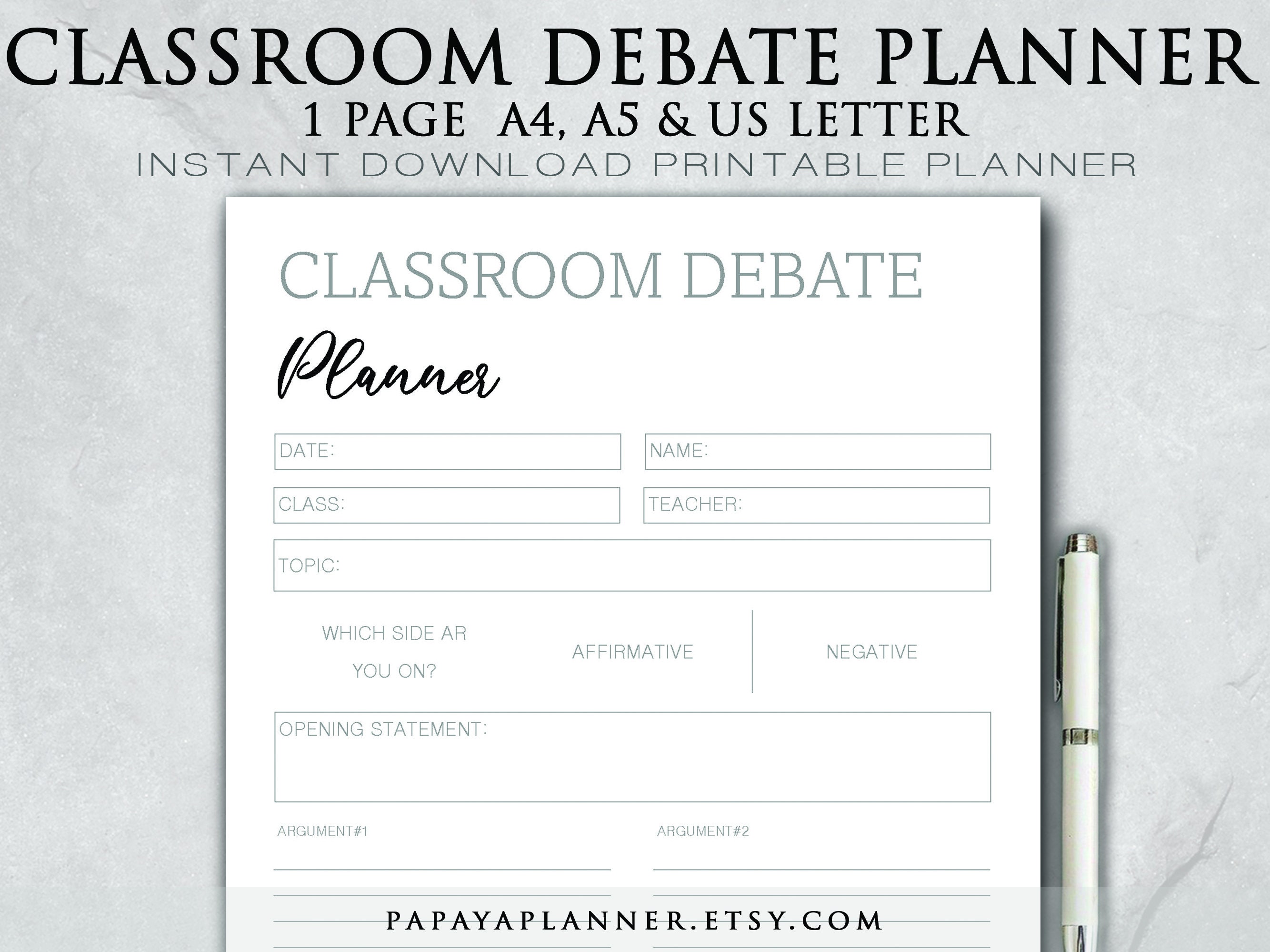 Classroom Debate Planner Printable Planner, Education Template, Study ...