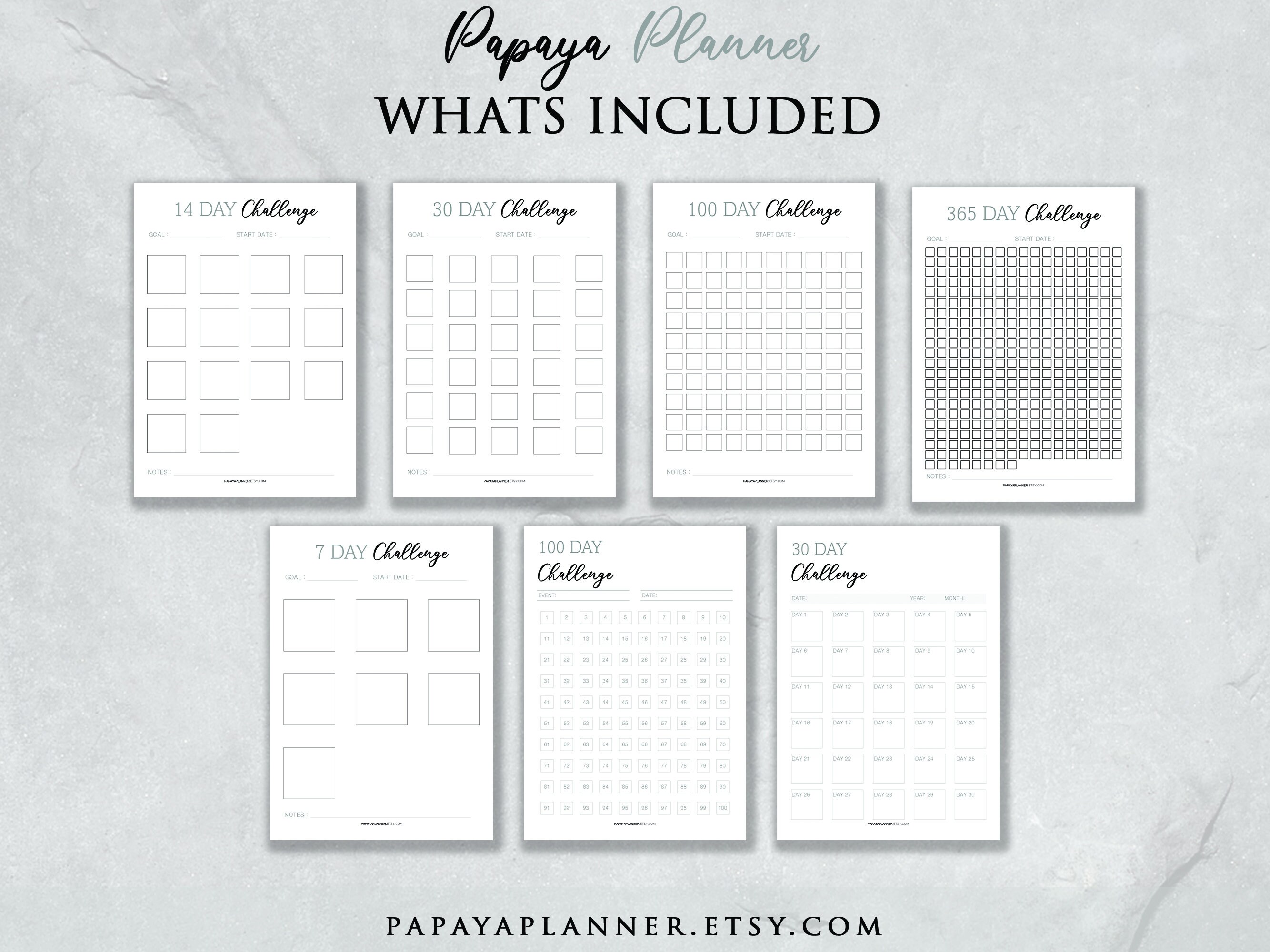 Challenges Pack Printable Planner, Productivity Planner, Habit Tracker ...