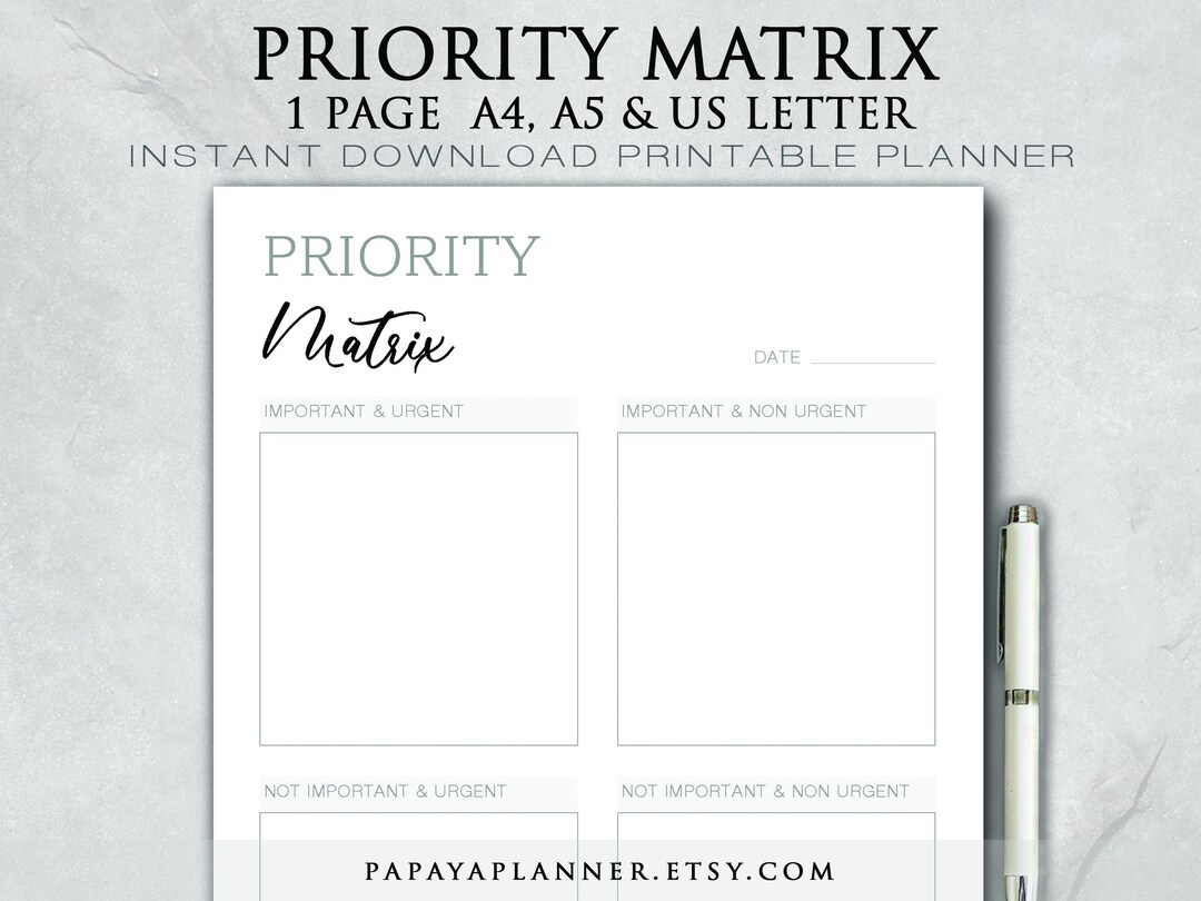 Priority Matrix Planner Printable Planner, Business Template, Digital ...