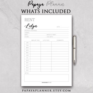 Rent Ledger Tracker - Printable Planner, Household Planner, Personal ...