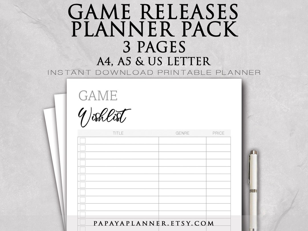 Game Releases Pack - Printable Planner, Personal Planner, Leisure ...