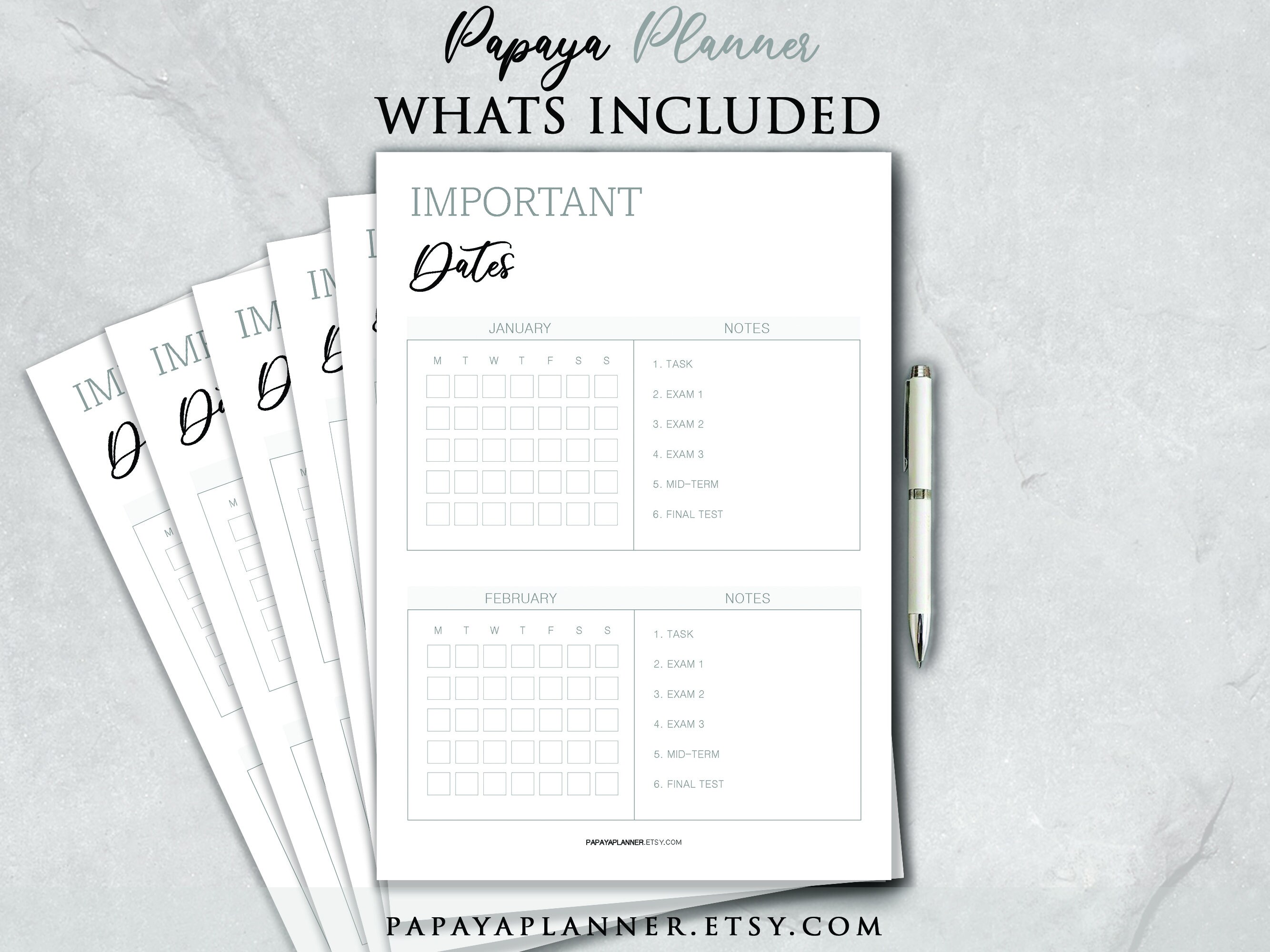 Important Dates Pack Printable Planner, Education Template, Study Plan ...