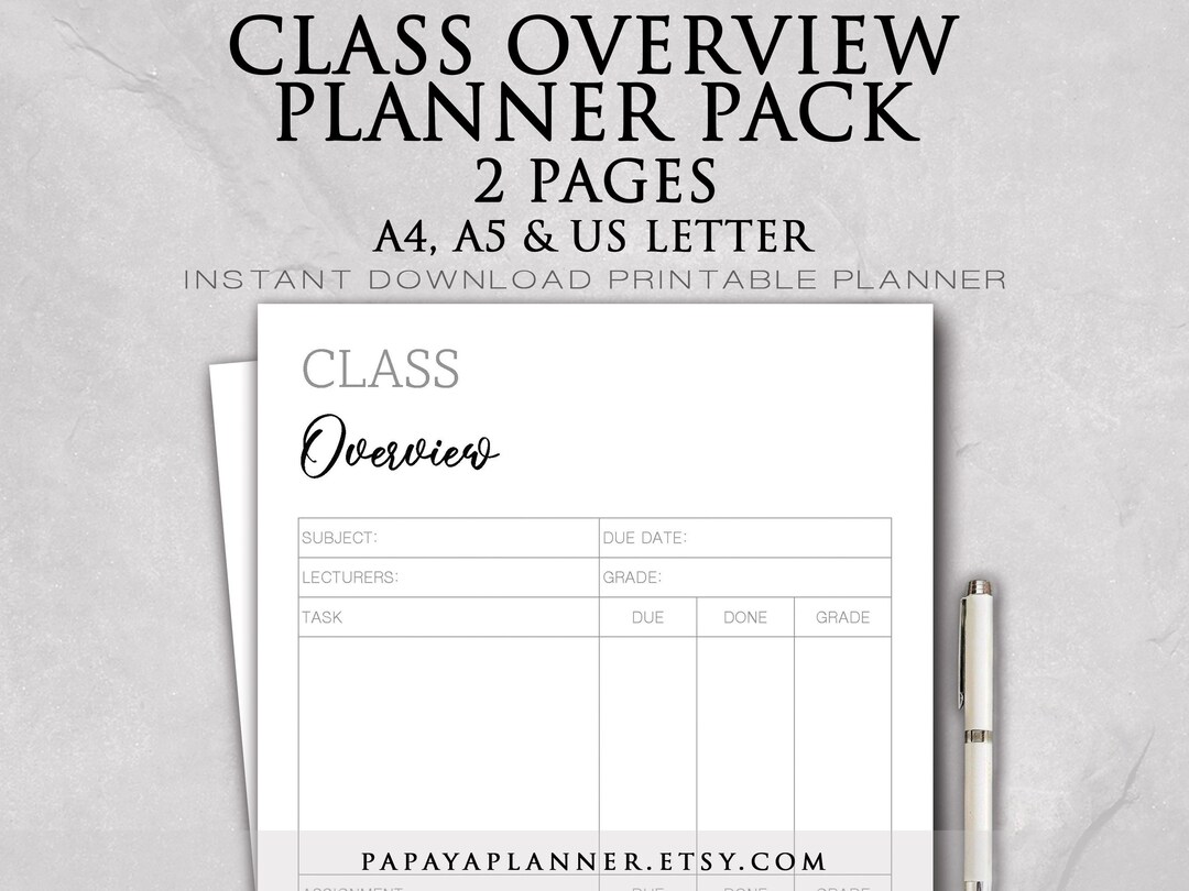 Class Overview Pack - Printable Planner, Education Template, Study Plan ...