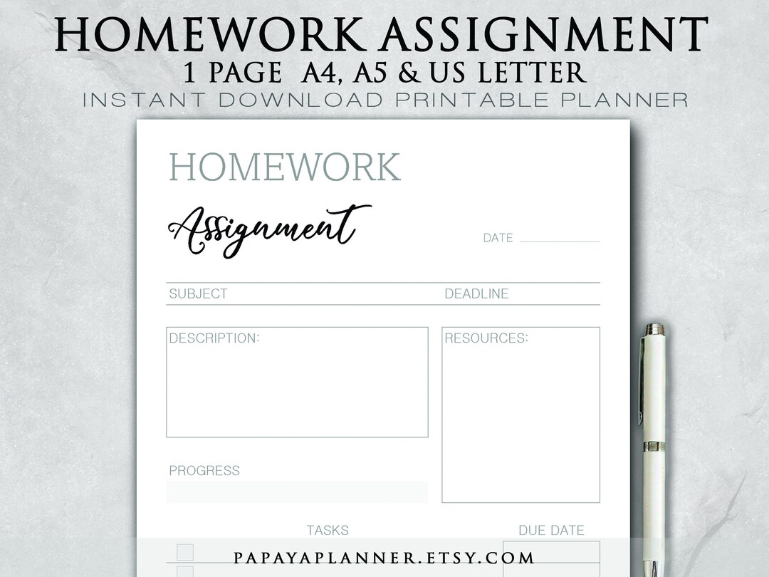 Homework Assignment Printable Planner, Education Template, Study Plan ...
