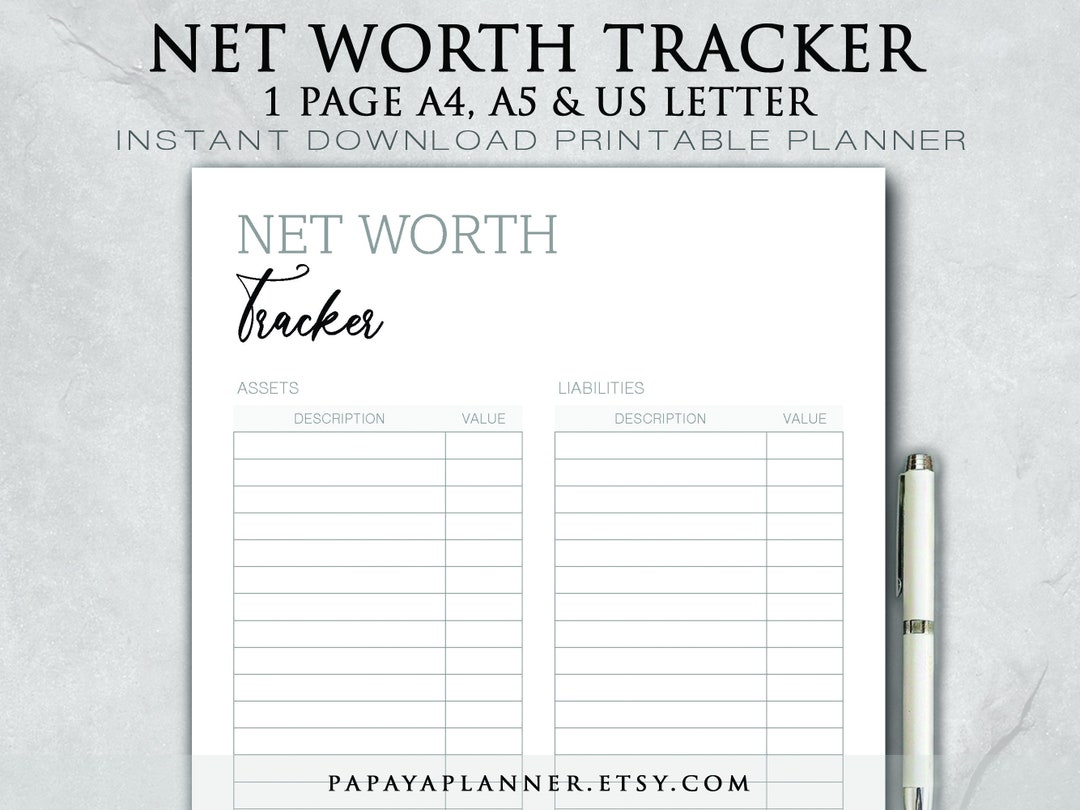 Net Worth Tracker Printable Planner, Financial Template, Bill Plan ...