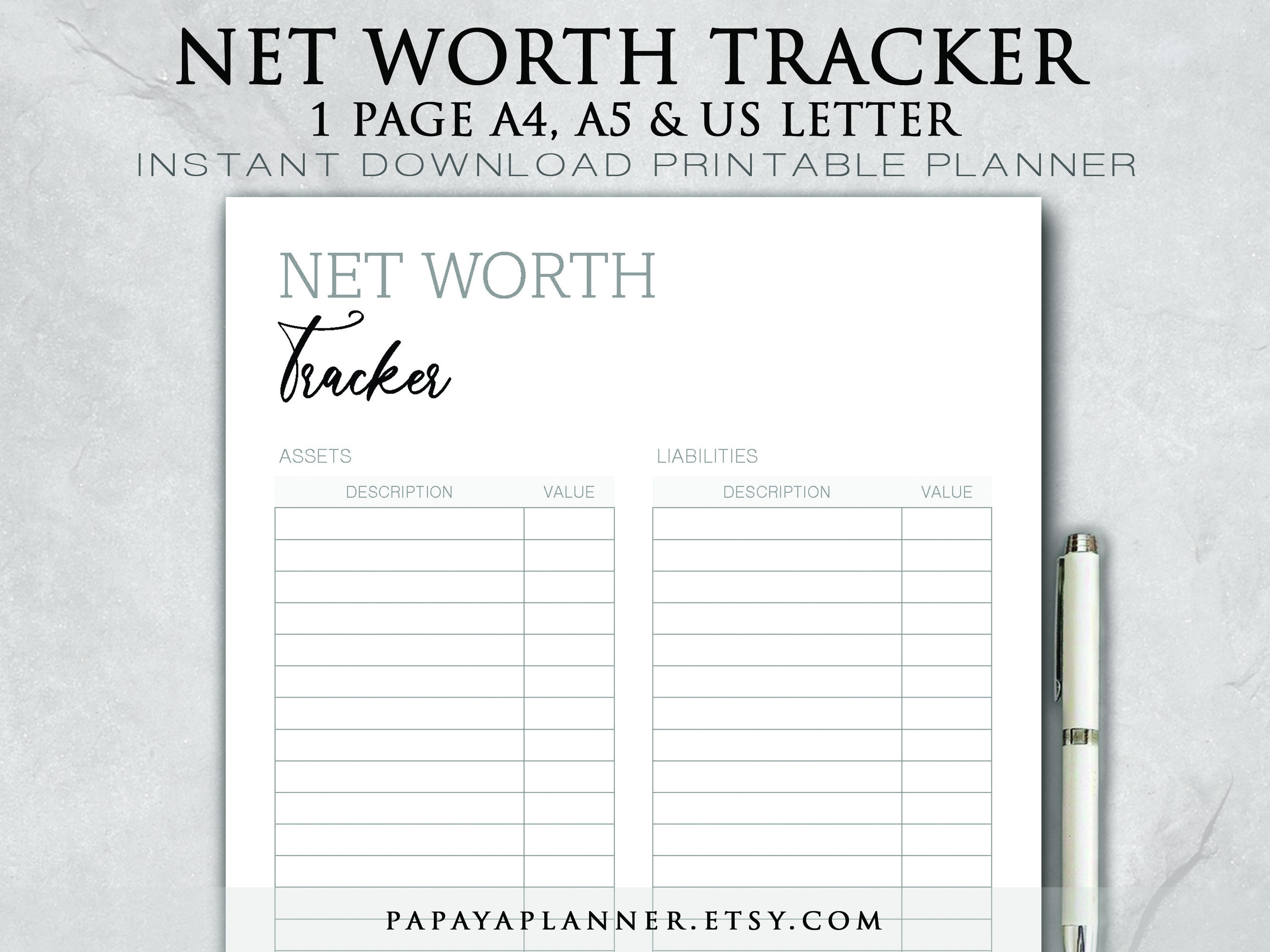 Net Worth Tracker Printable Planner, Financial Template, Bill Plan ...