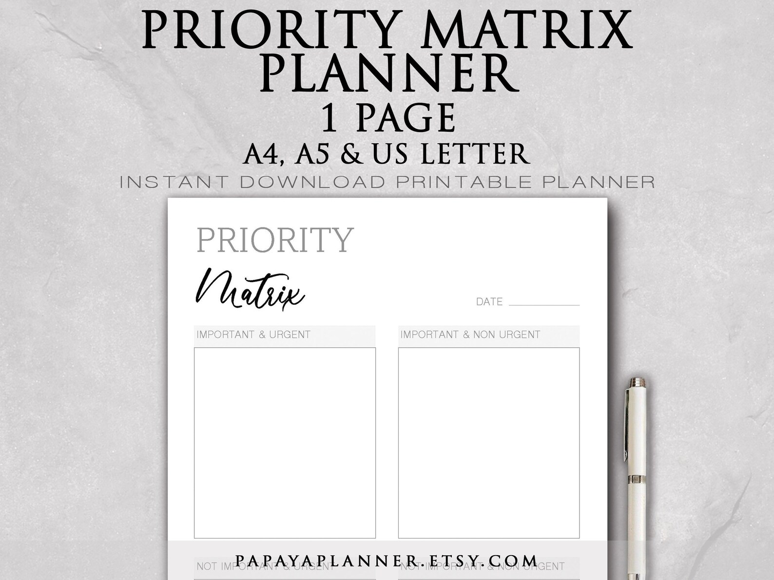 Priority Matrix - Printable Planner, Productivity Planner, Habit ...