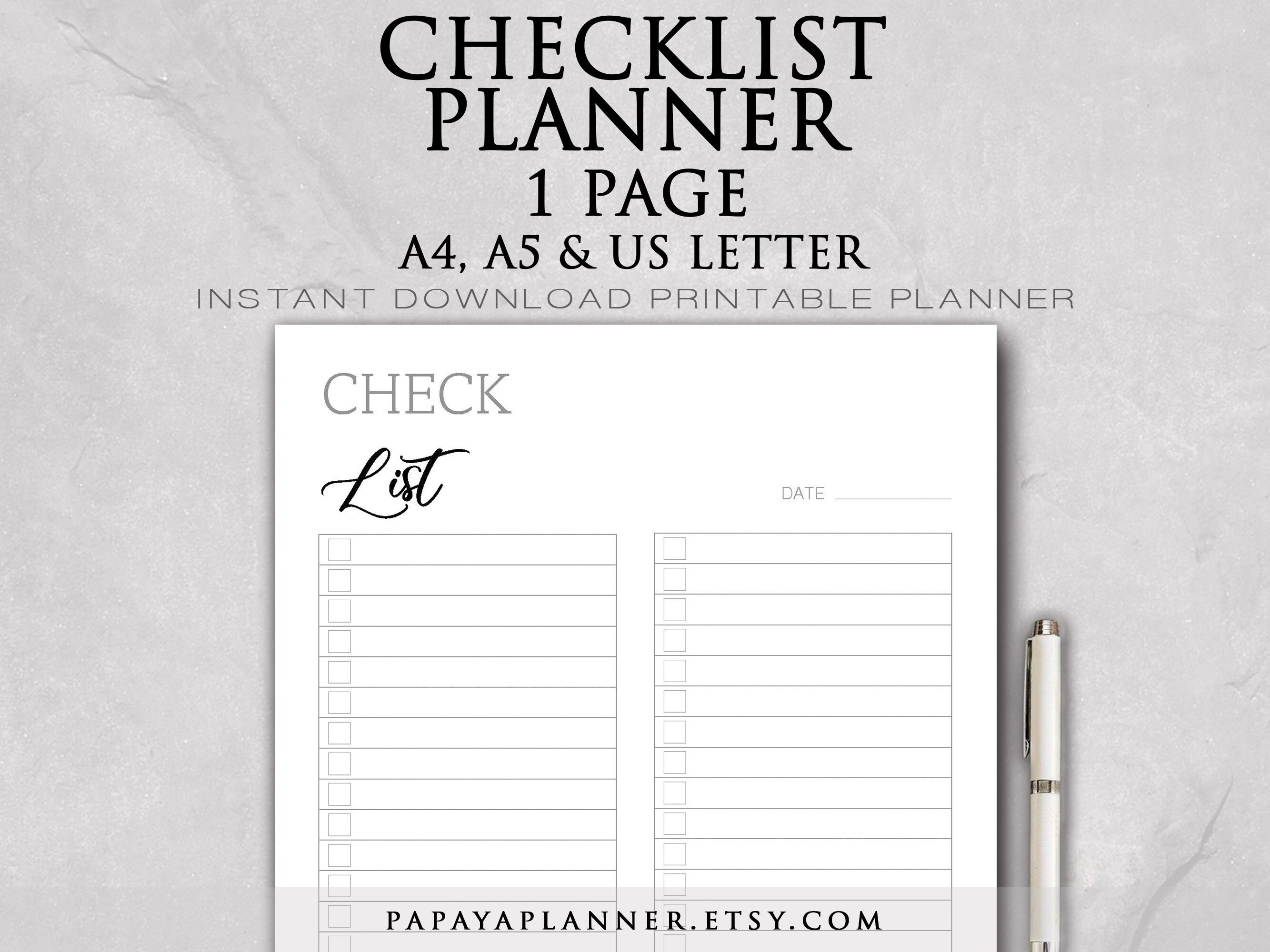 Checklist Tasks List - Printable Planner, Productivity Planner, Habit ...