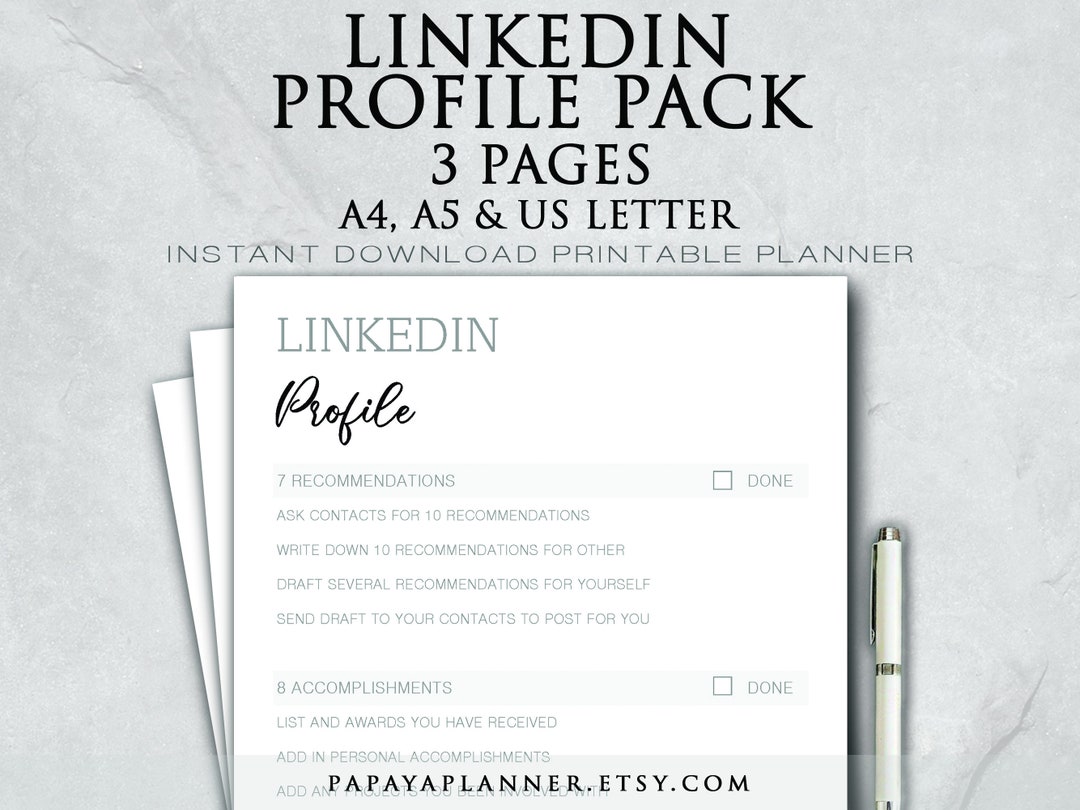 Linkedin Profile Pack Printable Planner, Personal Planner, Social Media ...