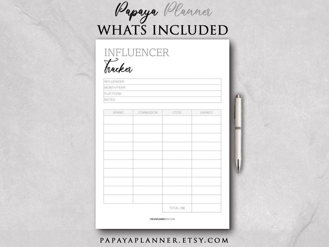 Influencer Tracker Printable Planner, Personal Planner, Social Media ...