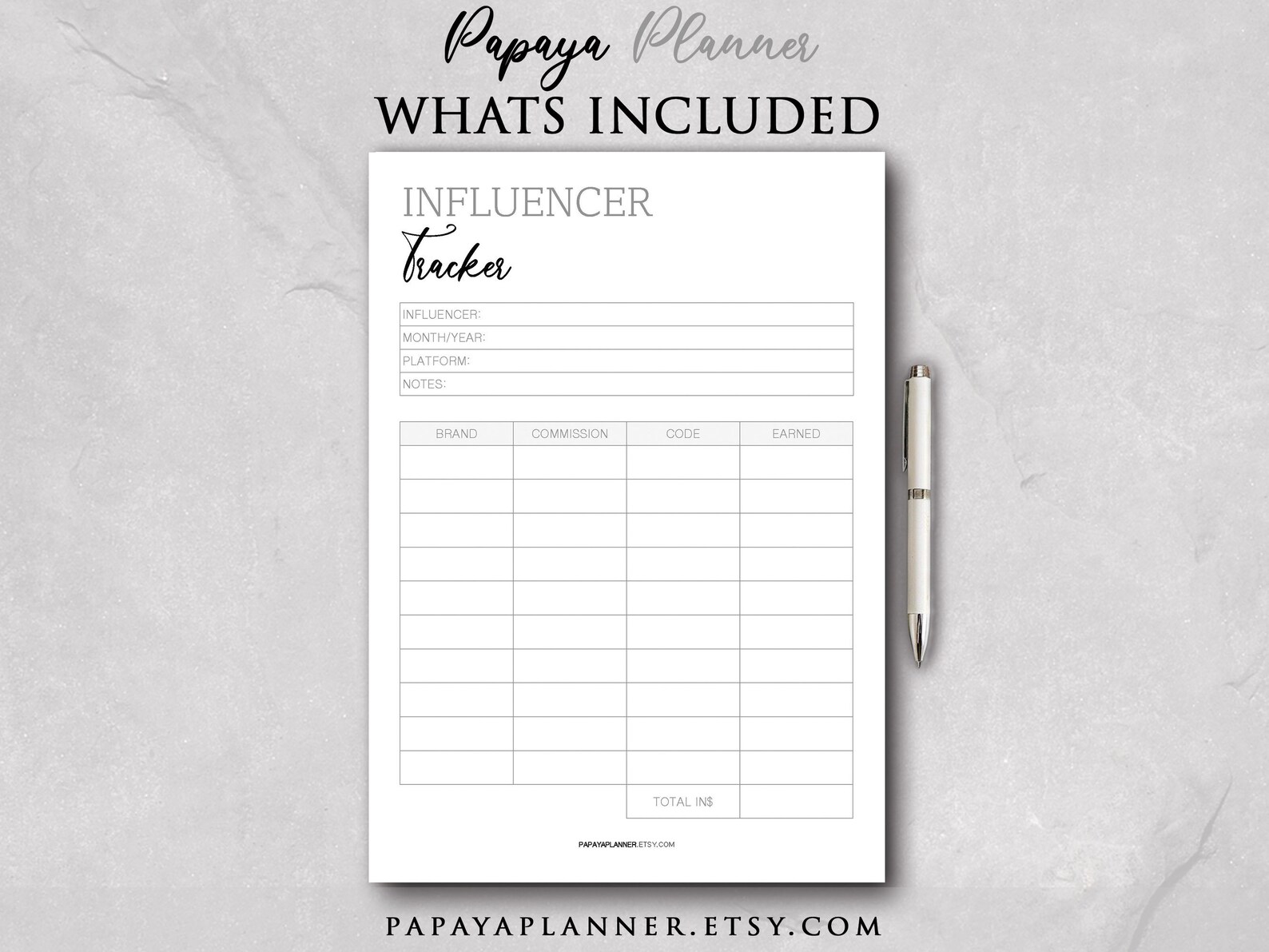 Influencer Tracker - Printable Planner, Personal Planner, Social Media ...