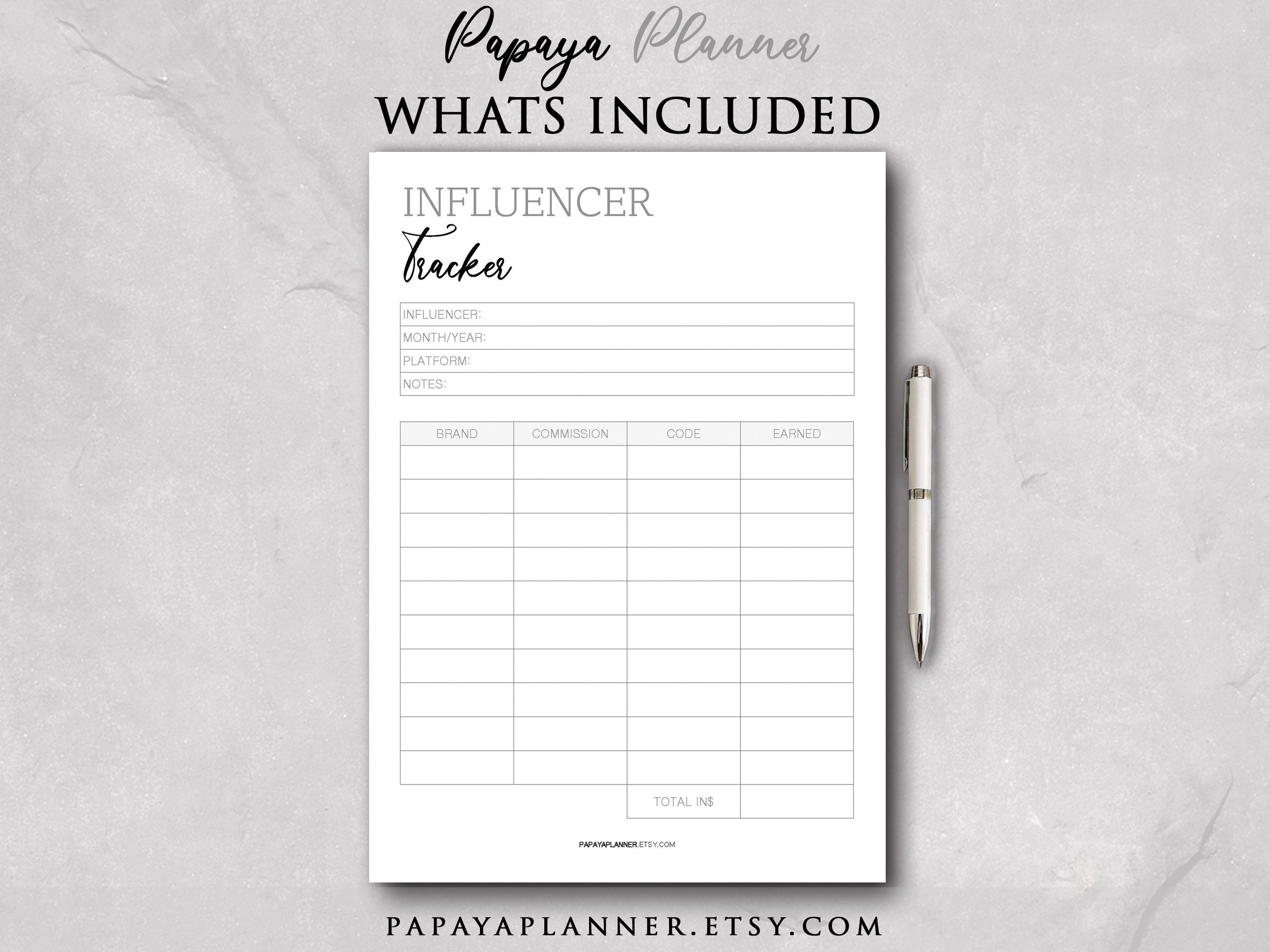 Influencer Tracker Printable Planner, Personal Planner, Social Media ...