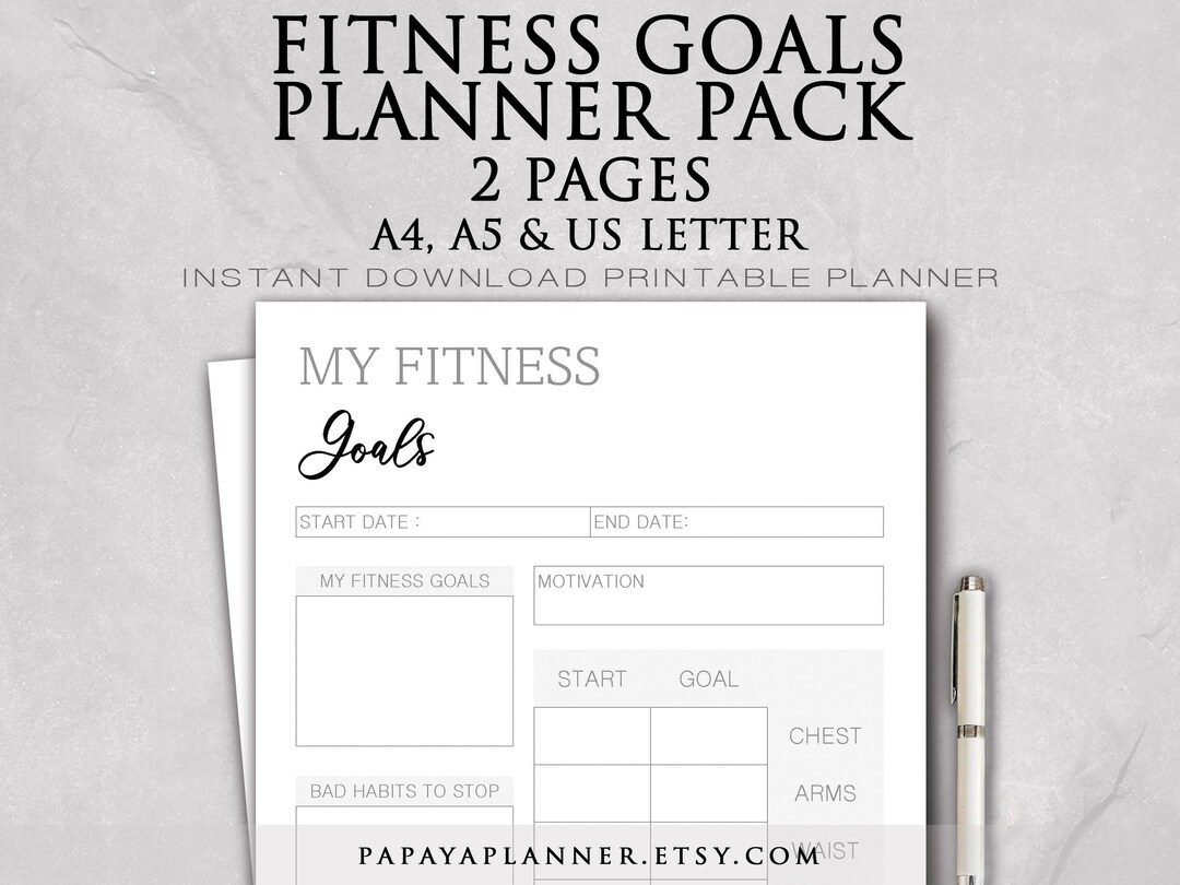 Fitness Goals Planner - Printable Planner, Fitness Template, Meal Plan ...