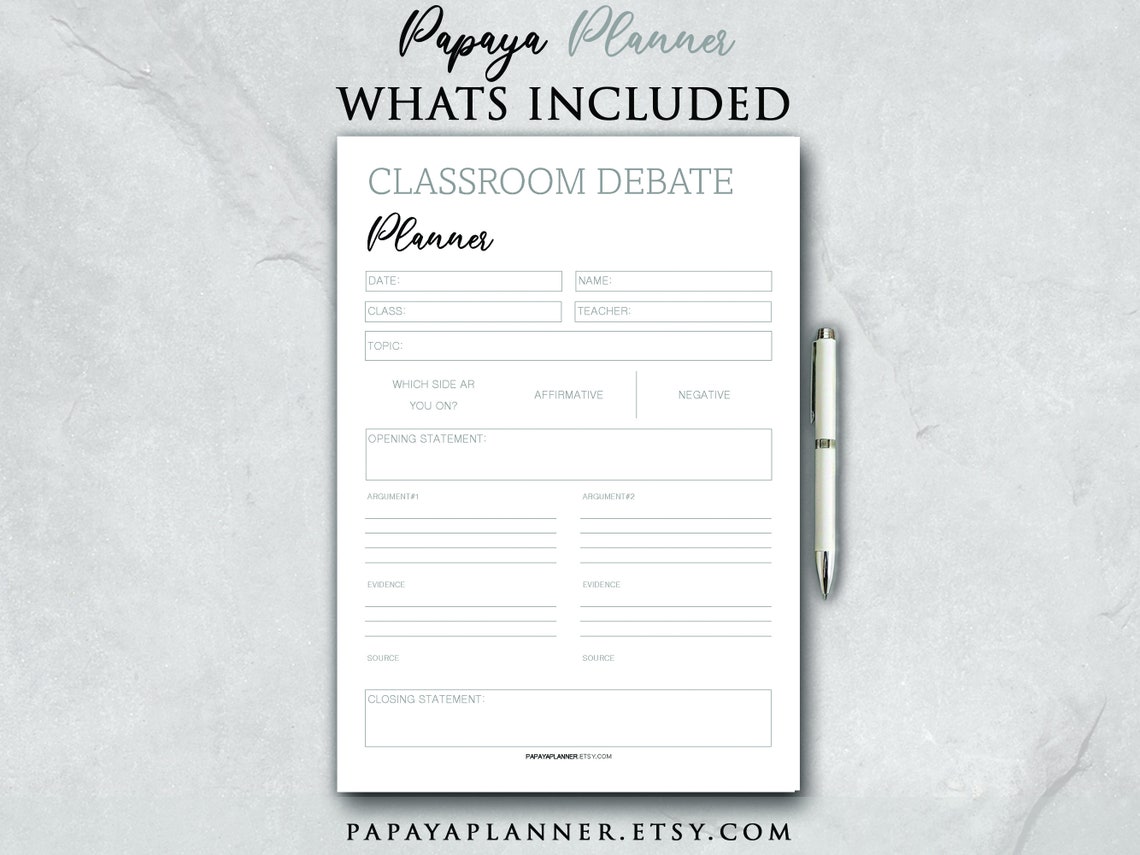 Classroom Debate Planner Printable Planner, Education Template, Study ...