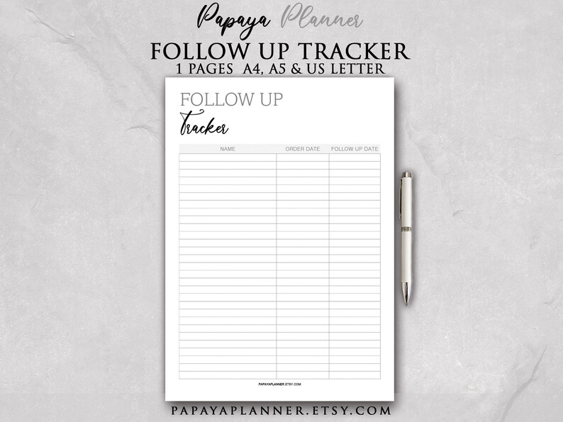 Follow up Tracker - Printable Planner, Business Template, Digital Plan ...