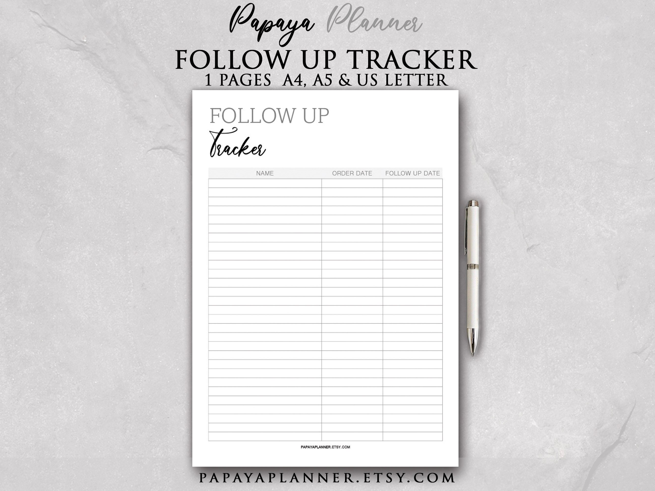 Follow up Tracker - Printable Planner, Business Template, Digital Plan ...