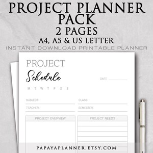 Student Project Planners - Printable Planner, Education Template, Study ...