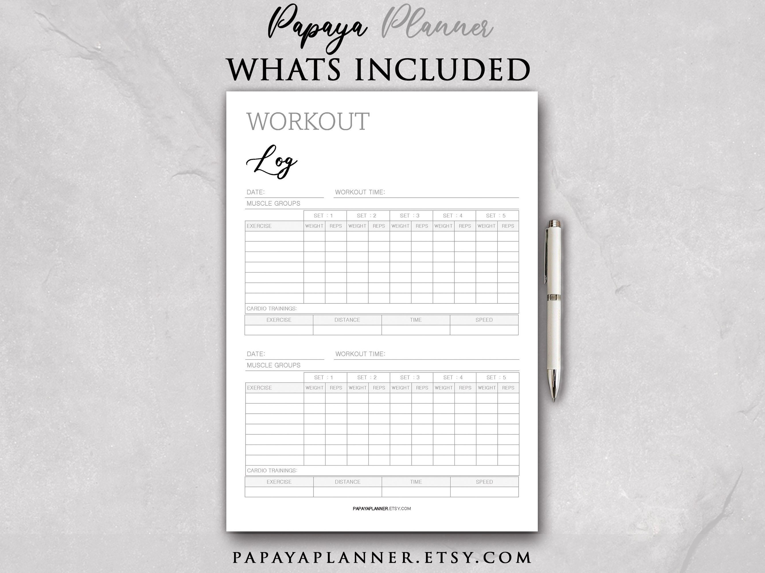 Workout Log Planner Printable Planner, Fitness Template, Meal Plan ...
