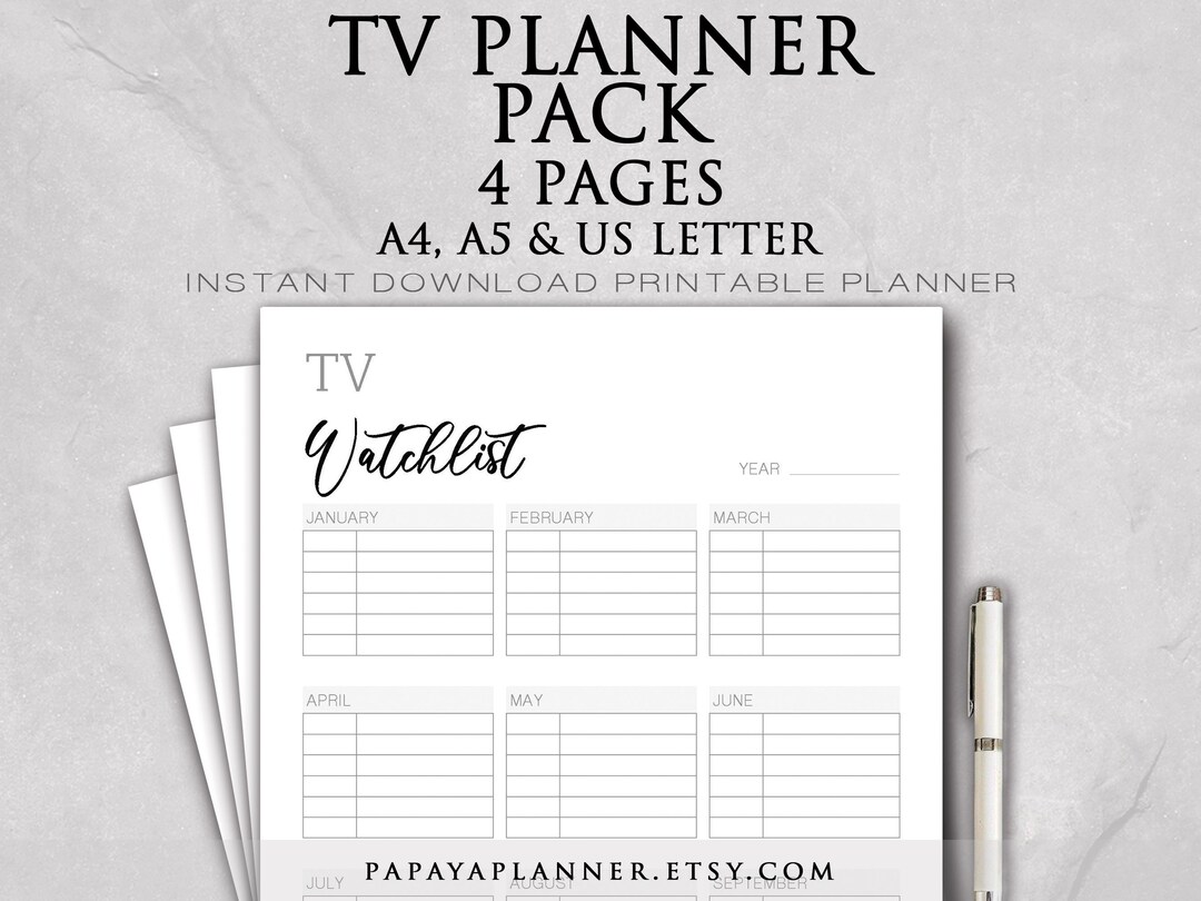 TV Pack - Printable Planner, Personal Planner, Leisure Planner, Travel ...
