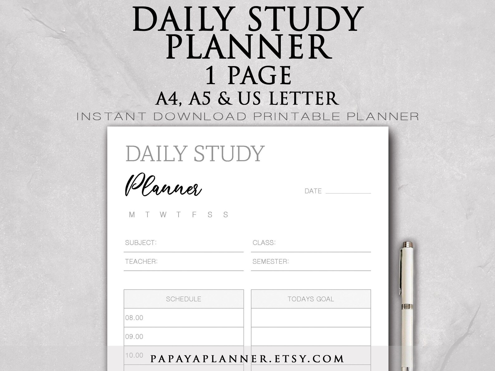 Daily Study Planner - Printable Planner, Education Template, Study Plan ...