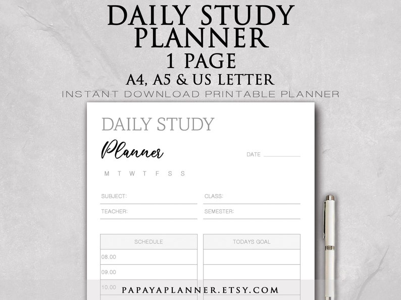 Daily Study Planner - Printable Planner, Education Template, Study Plan ...