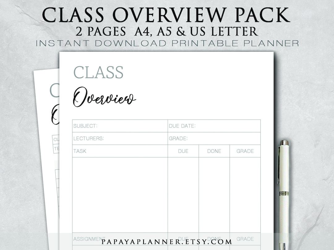 Class Overview Pack Printable Planner, Education Template, Study Plan ...