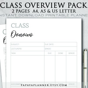 Class Overview Pack Printable Planner, Education Template, Study Plan ...