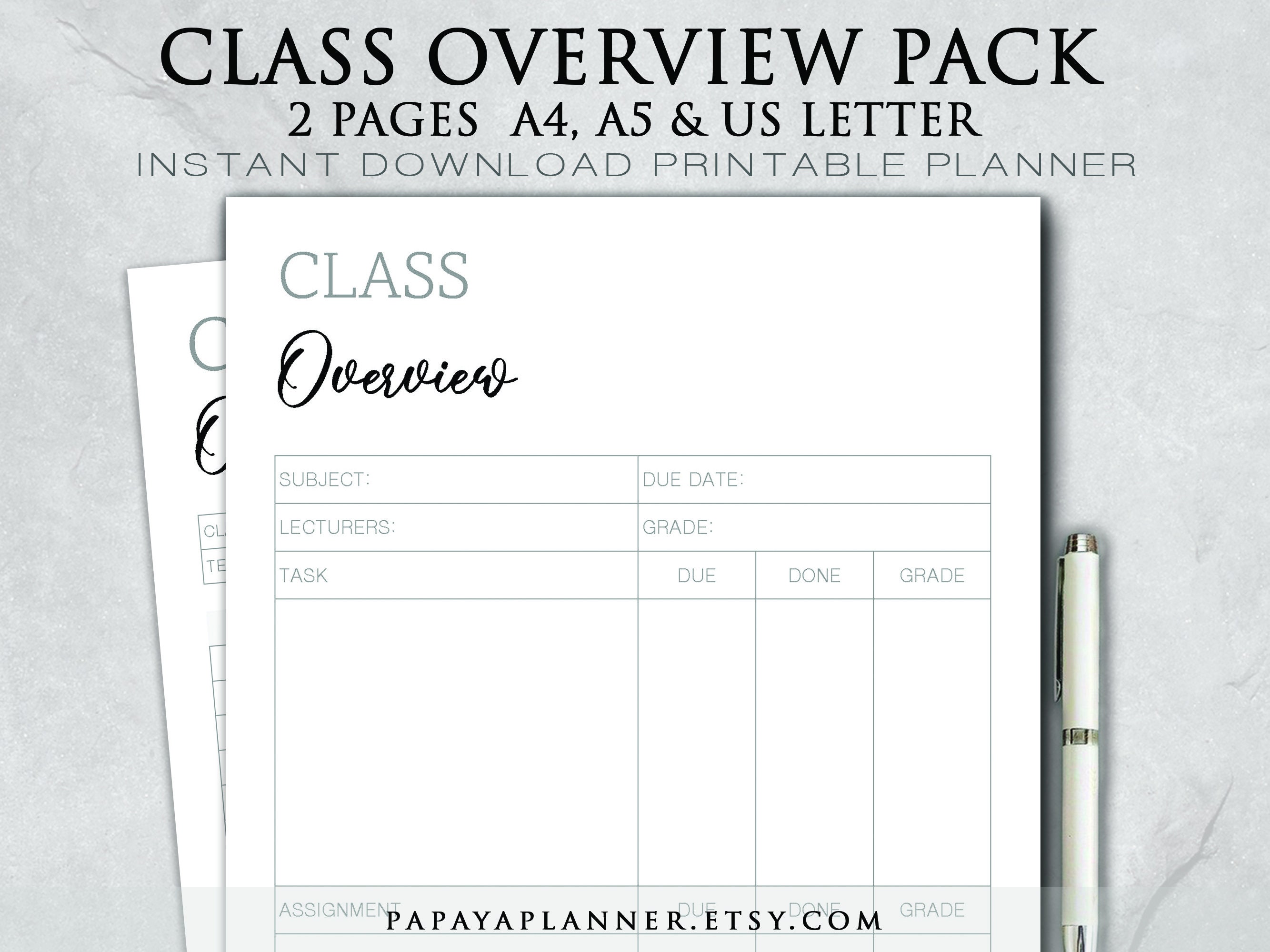 Class Overview Pack Printable Planner, Education Template, Study Plan ...