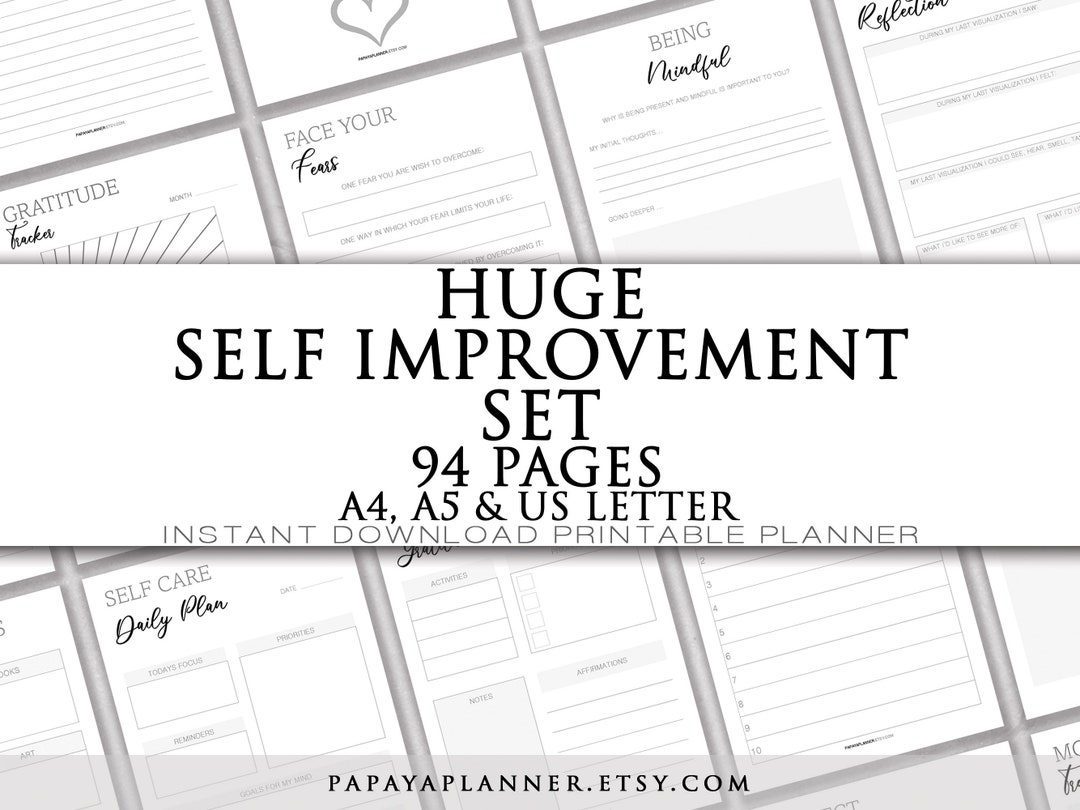 Huge Self Improvement Planners Set - 94 Pages - Printable Planner ...