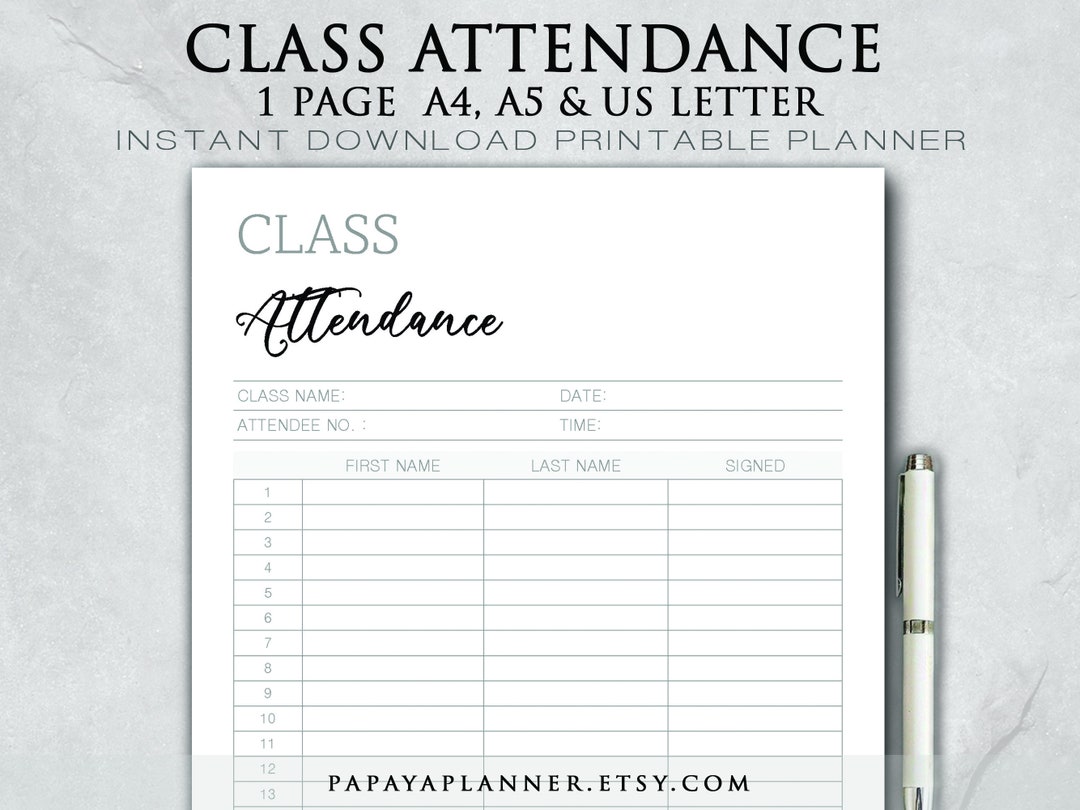 Class Attendance Tracker Printable Planner, Education Template, Study ...