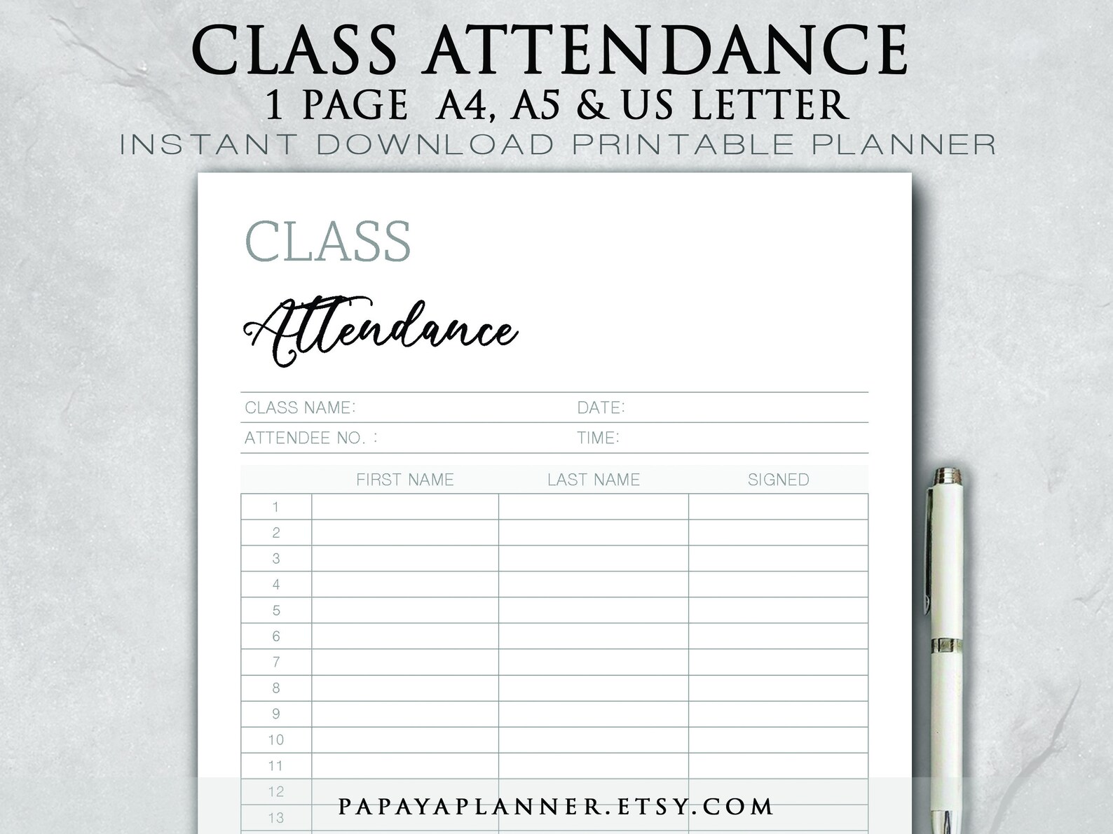Class Attendance Tracker Printable Planner, Education Template, Study ...