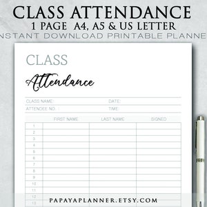 Class Attendance Tracker Printable Planner, Education Template, Study ...