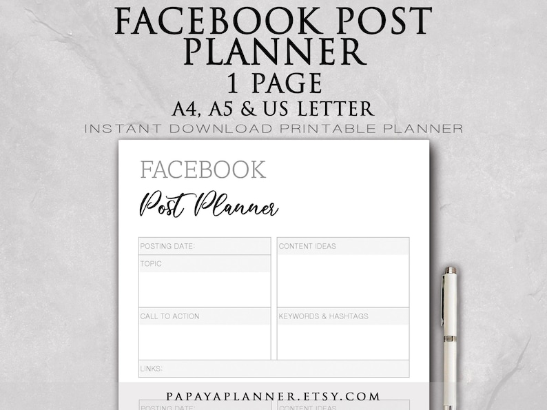 Facebook Post Planner - Printable Planner, Personal Planner, Social ...