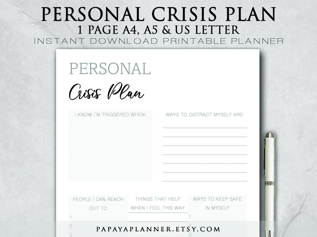 Personal Crisis Plan Printable Planner, Personal Planner, Self ...